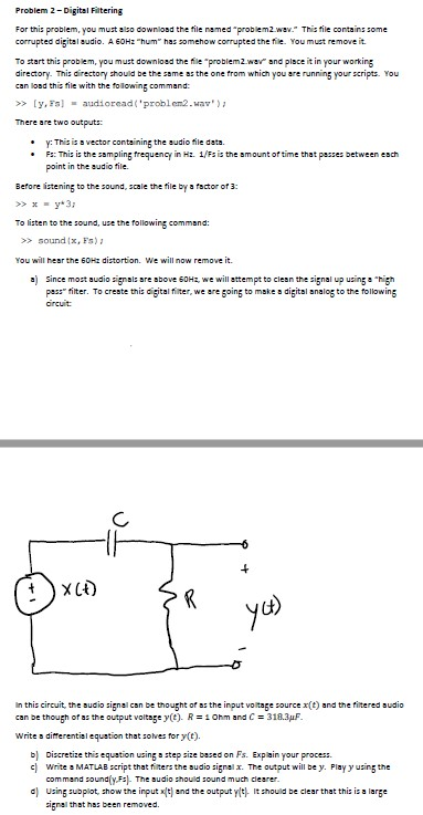 Problem 2-Digital Filtering For this problem, you | Chegg.com