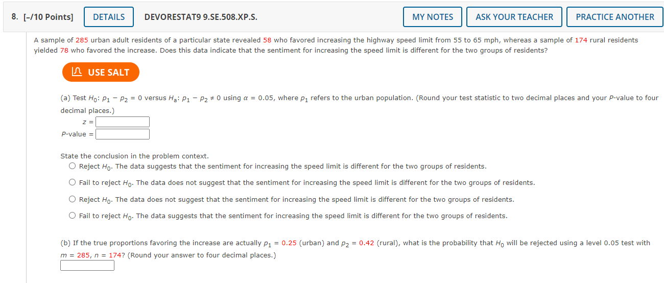 Solved 8. [-/10 Points] DETAILS DEVORESTAT9 9.SE.508.XP.S. | Chegg.com