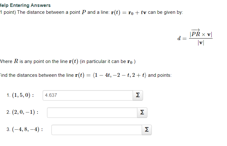 Help Entering Answers 1 point) The distance between a | Chegg.com
