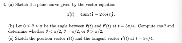 Solved 3. (a) Sketch the plane curve given by the vector | Chegg.com