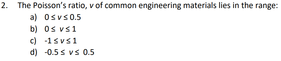 Solved 2. The Poisson's ratio, v of common engineering | Chegg.com