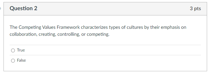 Solved Question 2The Competing Values Framework | Chegg.com