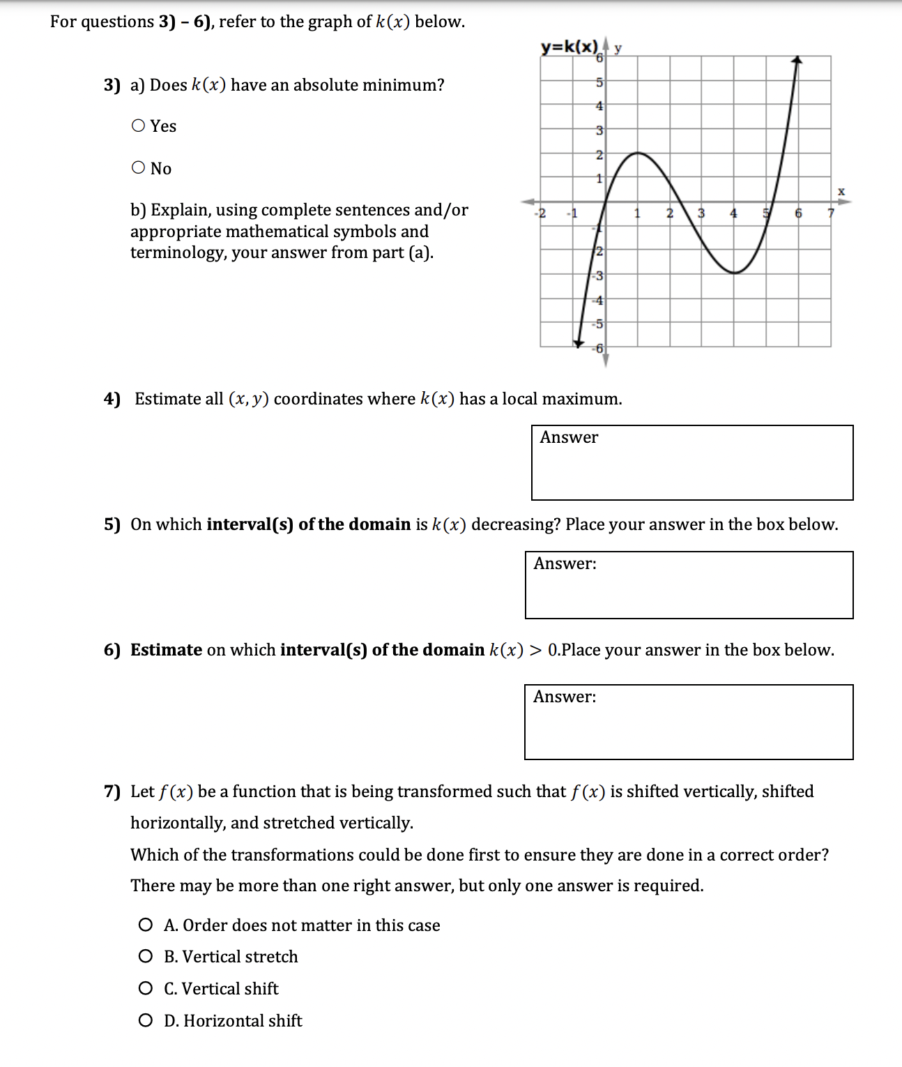 Solved For questions 3)−6), refer to the graph of k(x) | Chegg.com