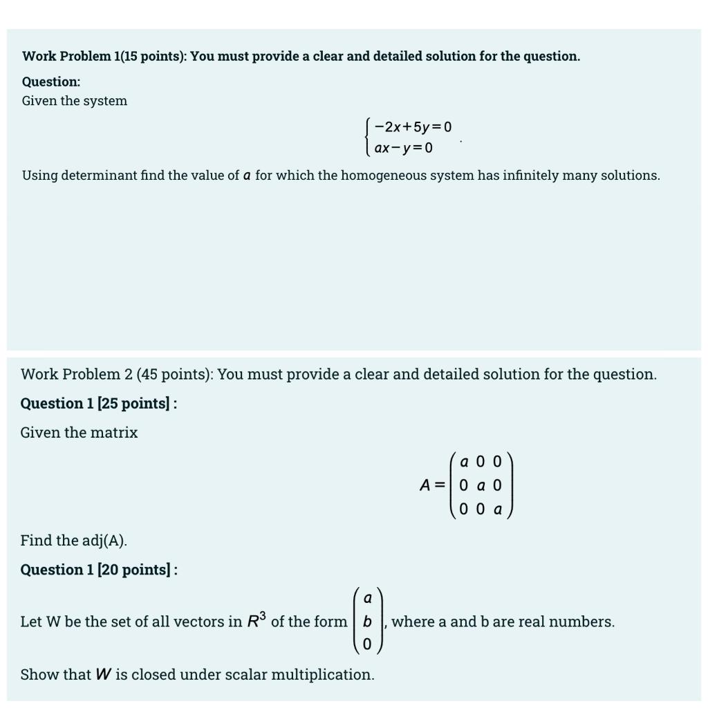 Solved Work Problem 1(15 points): You must provide a clear | Chegg.com