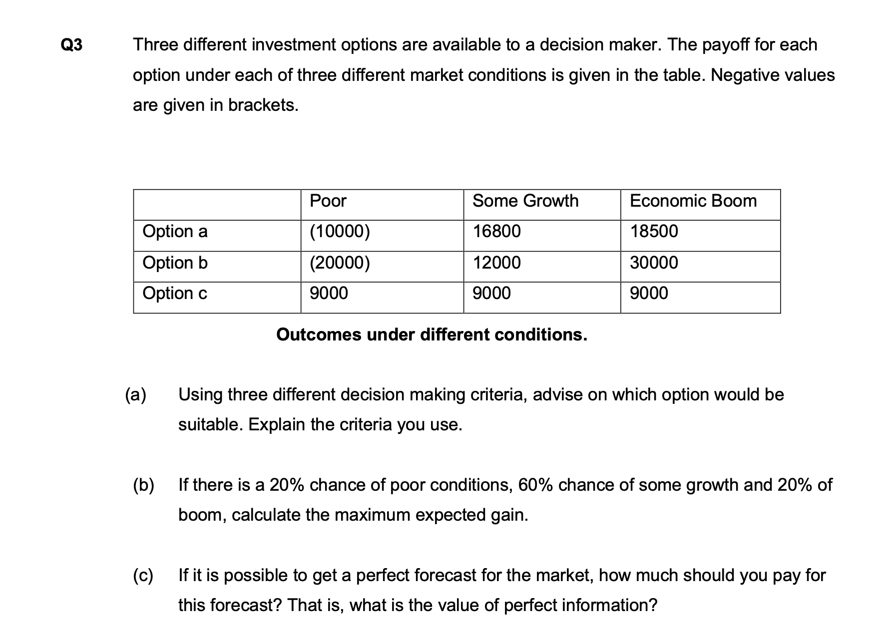 Solved decision mThree different investment options are | Chegg.com