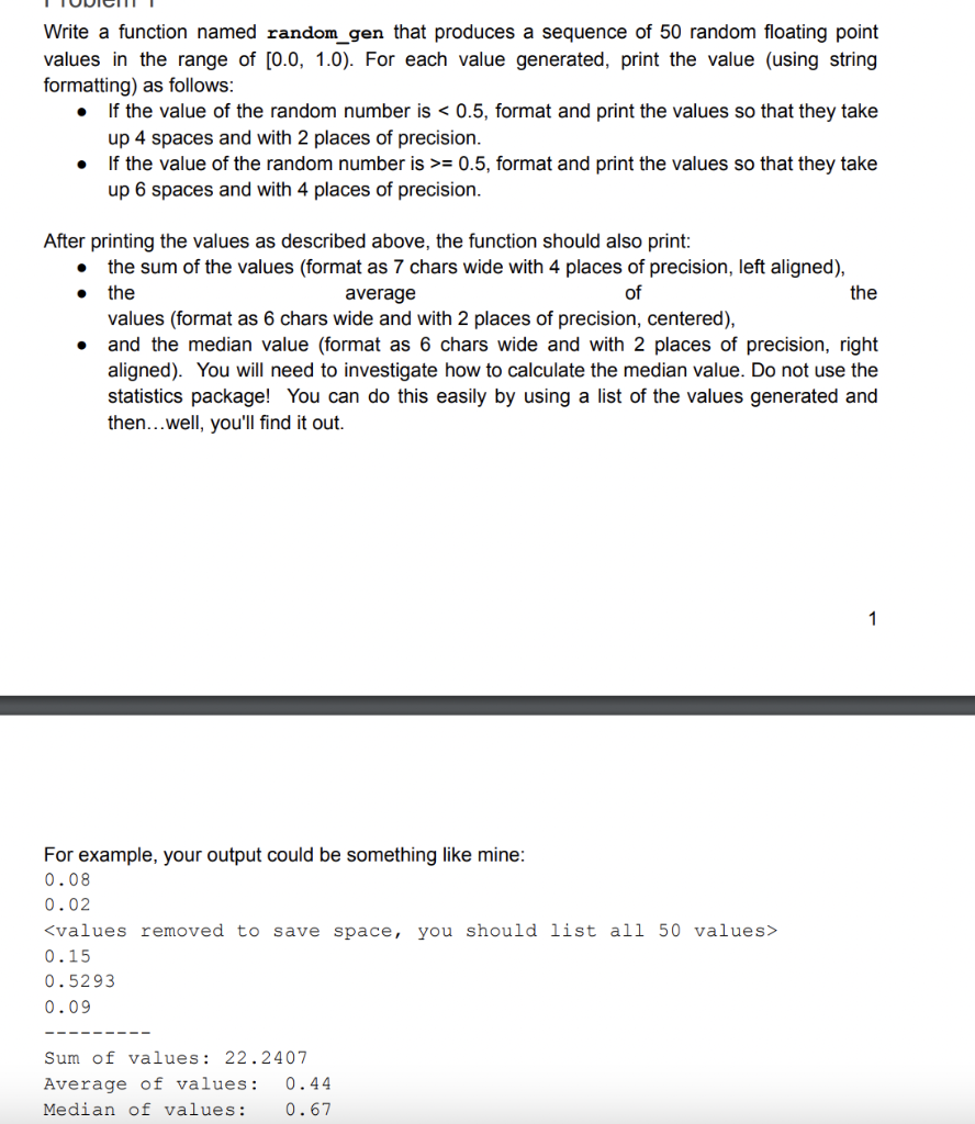 Solved Write a function named random_gen that produces a | Chegg.com