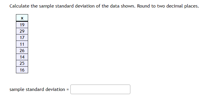 Solved Calculate the sample standard deviation of the data | Chegg.com