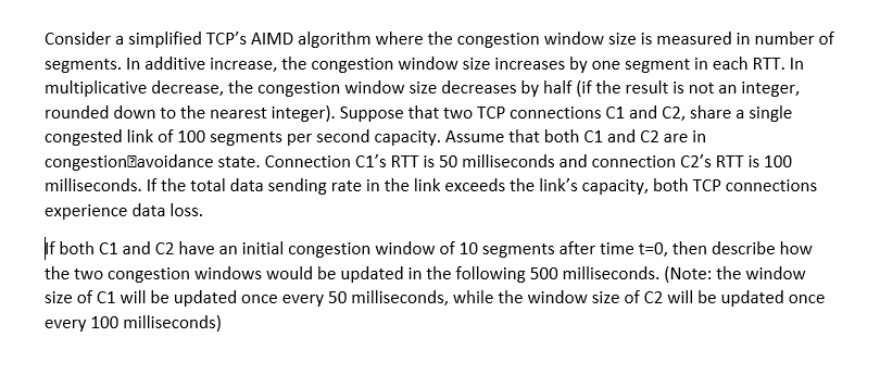 Solved Consider a simplified TCP's AIMD algorithm where the | Chegg.com