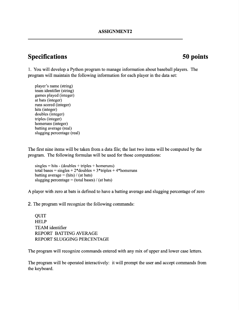 Solved ASSIGNMENT2 Specifications 50 points 1. You will | Chegg.com