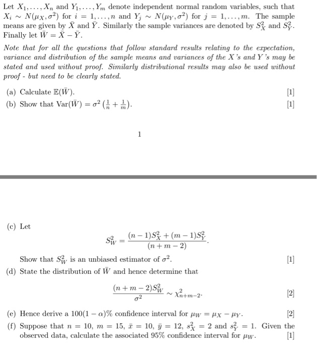 Solved Let Xi,..., Xn and Yi,..., Ym denote independent | Chegg.com