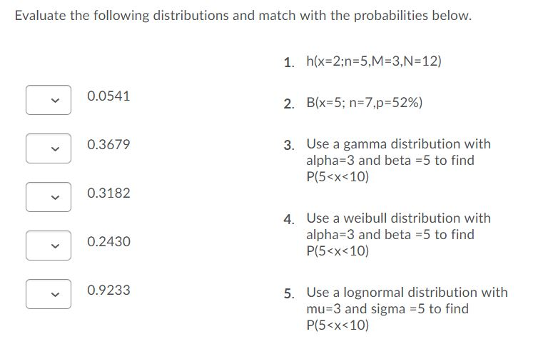 Solved Evaluate the following distributions and match with | Chegg.com