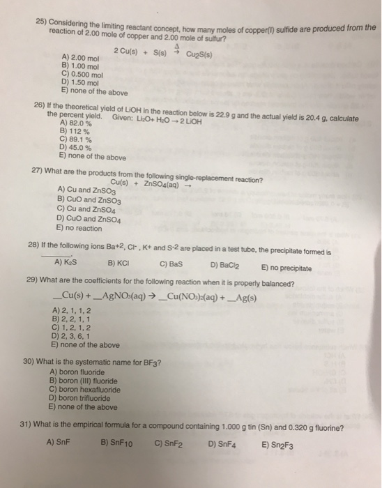 Solved 25 Considering The Limiting Reactant Concept How 6133