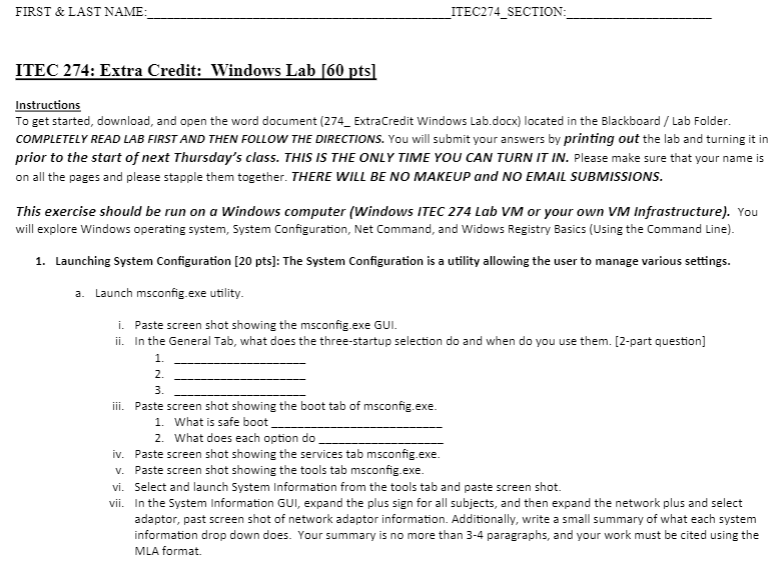 Solved ITEC 274: Extra Credit: Windows Lab [60 | Chegg.com