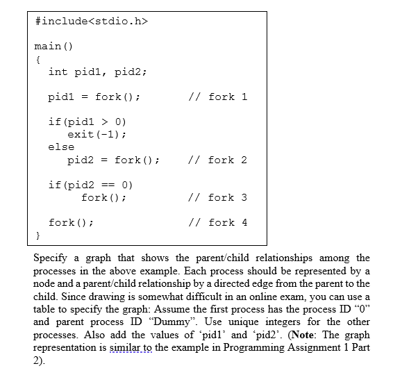Solved #include main() { int pidi, pid2; pidi = fork(); // | Chegg.com