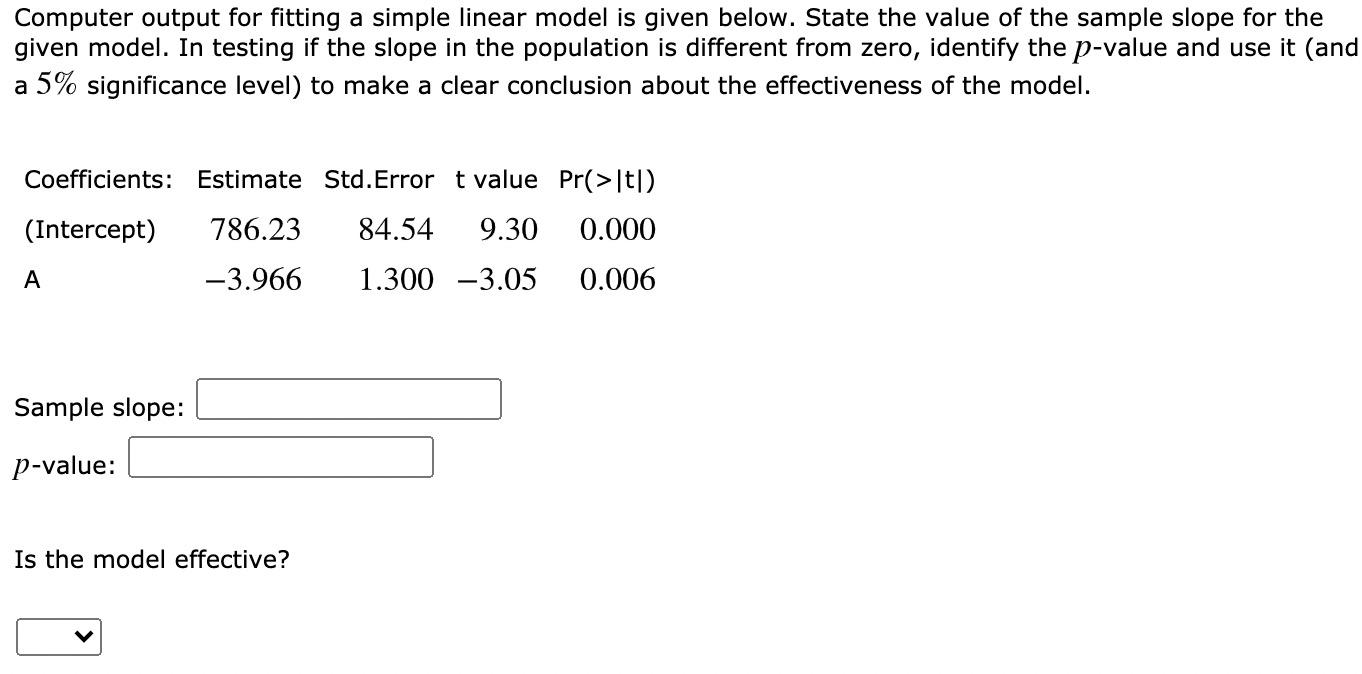 Solved Computer output for fitting a simple linear model is | Chegg.com