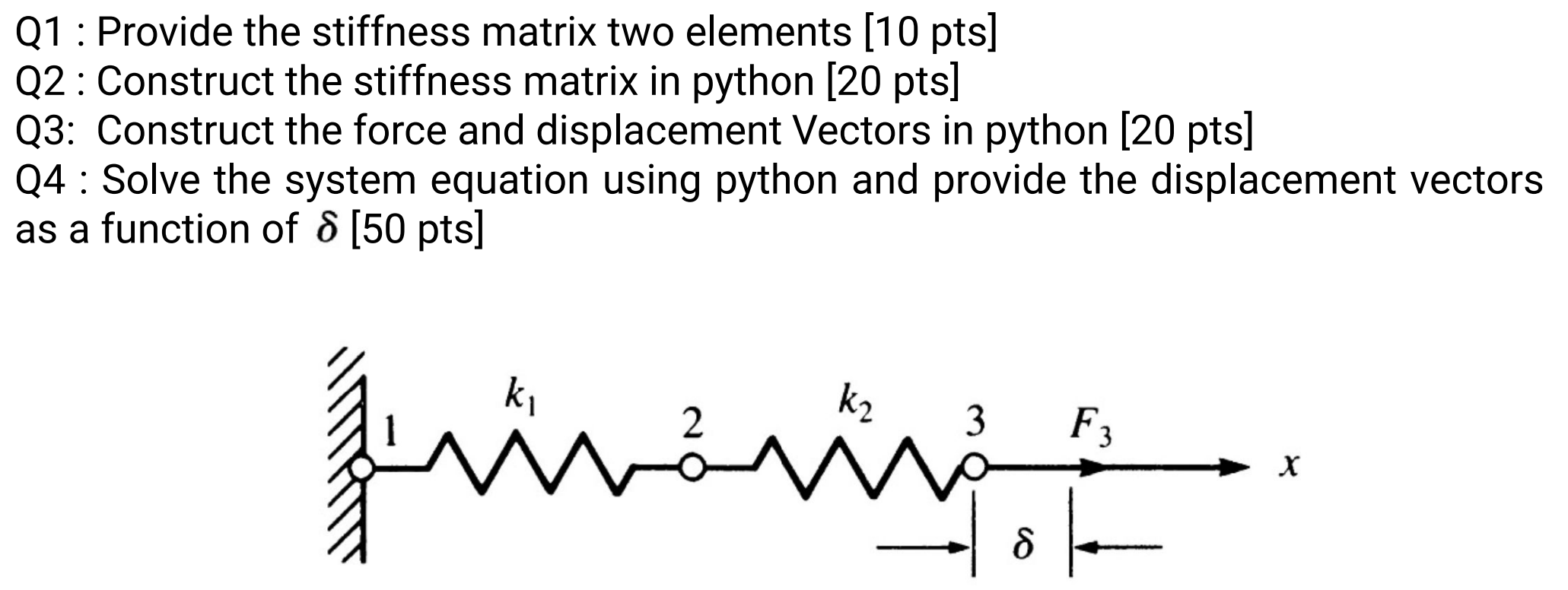 Solved Q1 : Provide the stiffness matrix two elements [10 | Chegg.com