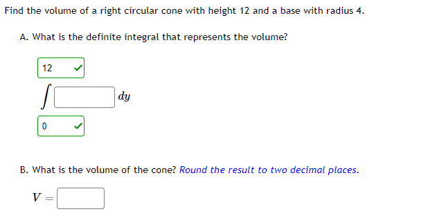Solved Find the volume of a right circular cone with height | Chegg.com