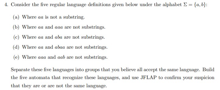 Consider the five regular language definitions given | Chegg.com