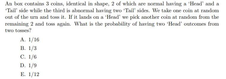Solved An box contains 3 coins, identical in shape, 2 of | Chegg.com