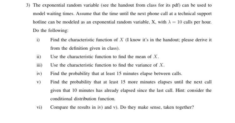 Solved 3) The exponential random variable (see the handout | Chegg.com