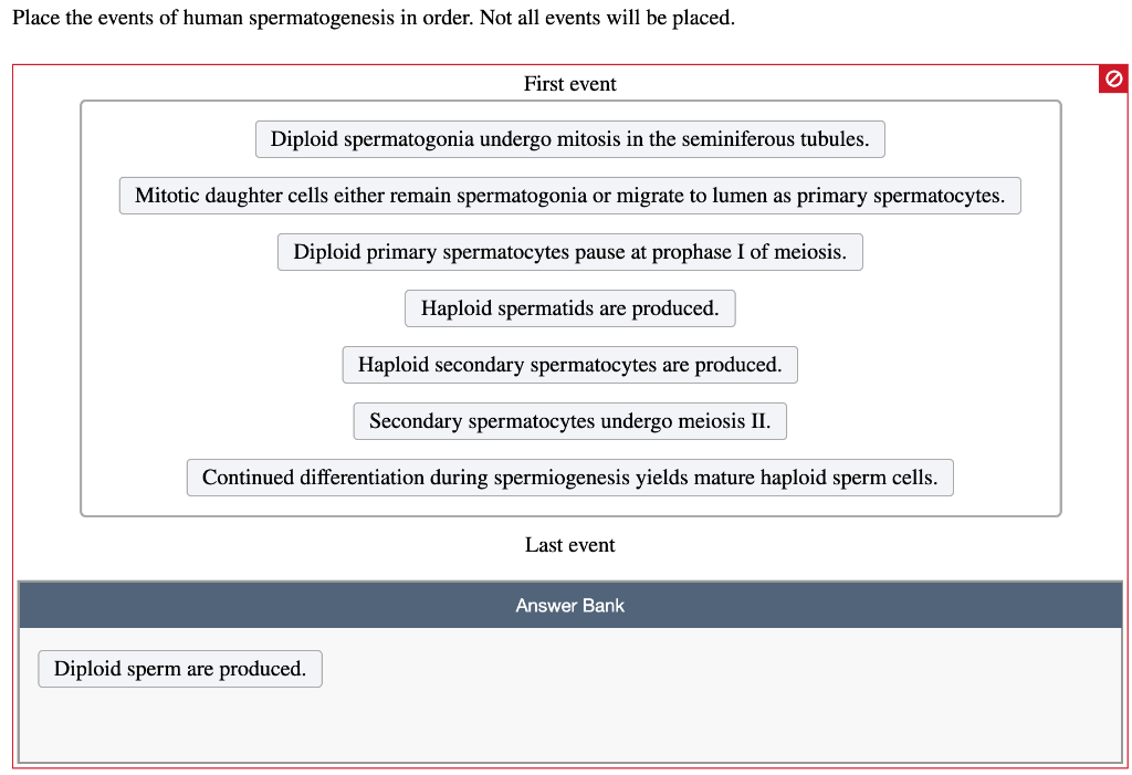 Solved Place the events of human spermatogenesis in order. | Chegg.com