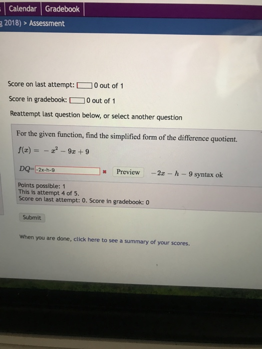 Solved Calendar Gradebook 2018)>Assessment Score on last | Chegg.com