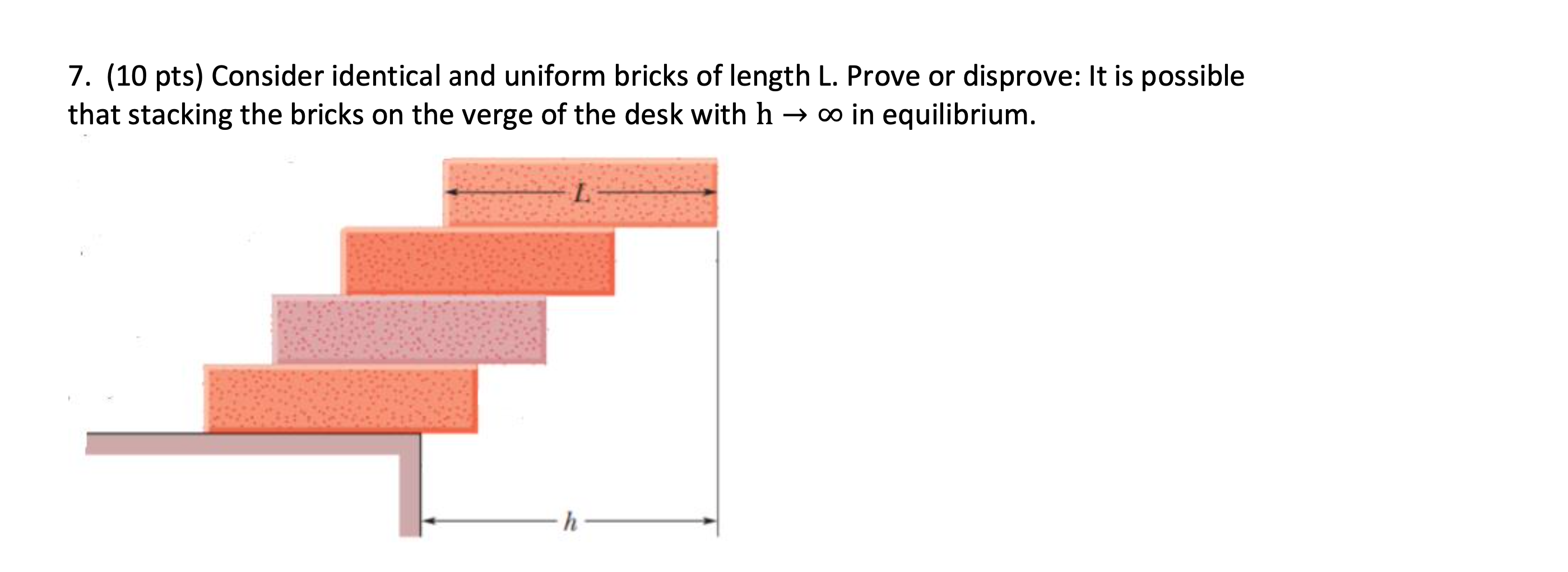 Solved 7. (10 pts) Consider identical and uniform bricks of | Chegg.com