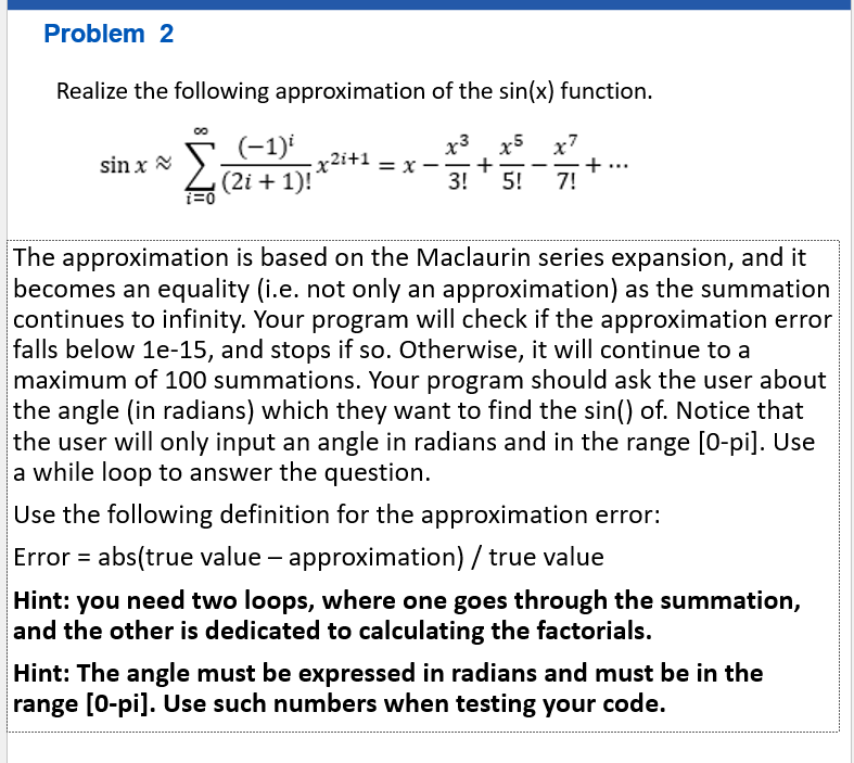 Solved Realize the following approximation of the sin(x) | Chegg.com