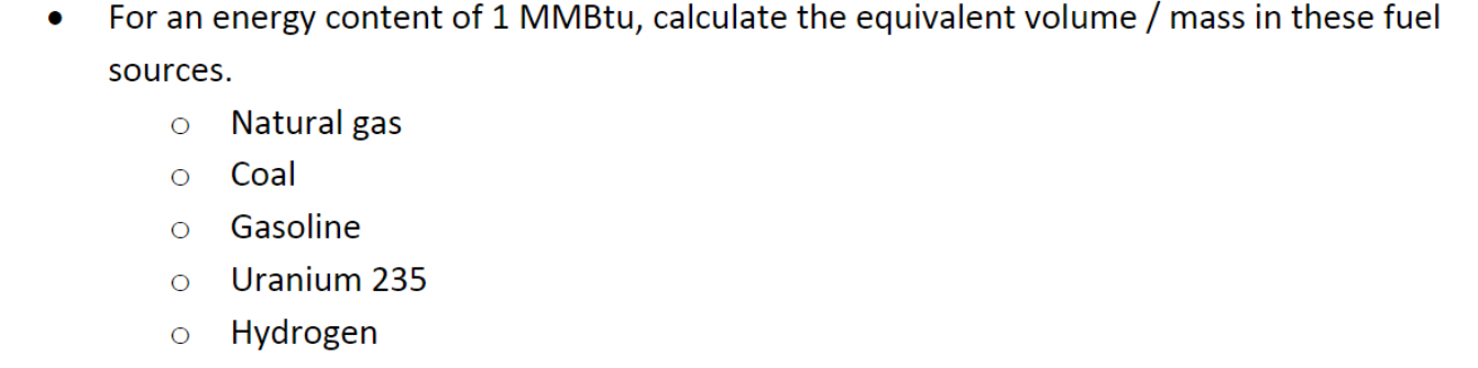 Solved For an energy content of 1 MMBtu, calculate the | Chegg.com