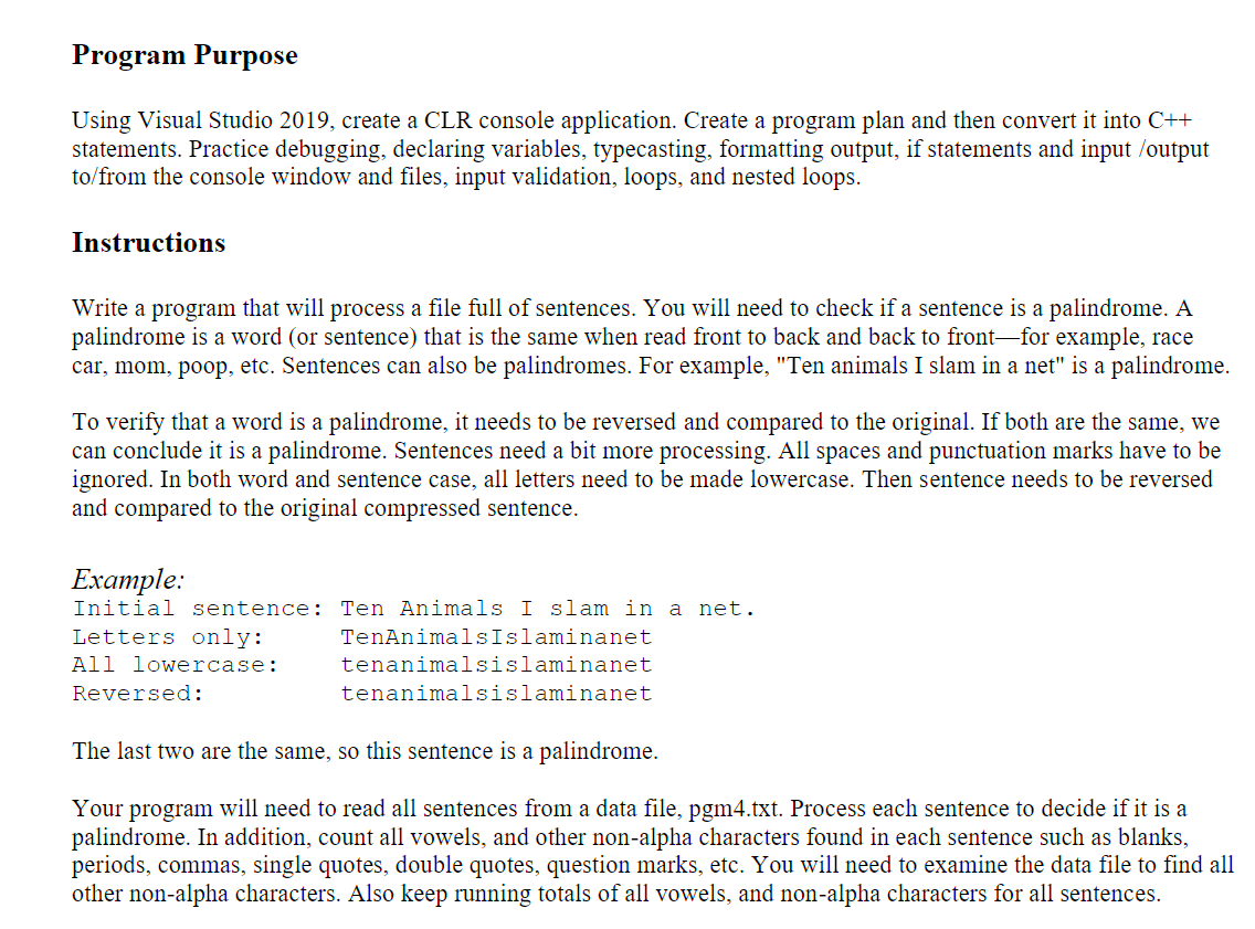Solved Program Purpose Using Visual Studio 2019, create a | Chegg.com