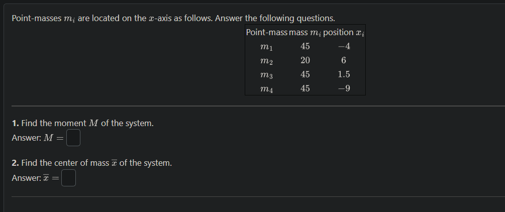Solved Point-masses mi are located on the x-axis as follows. | Chegg.com