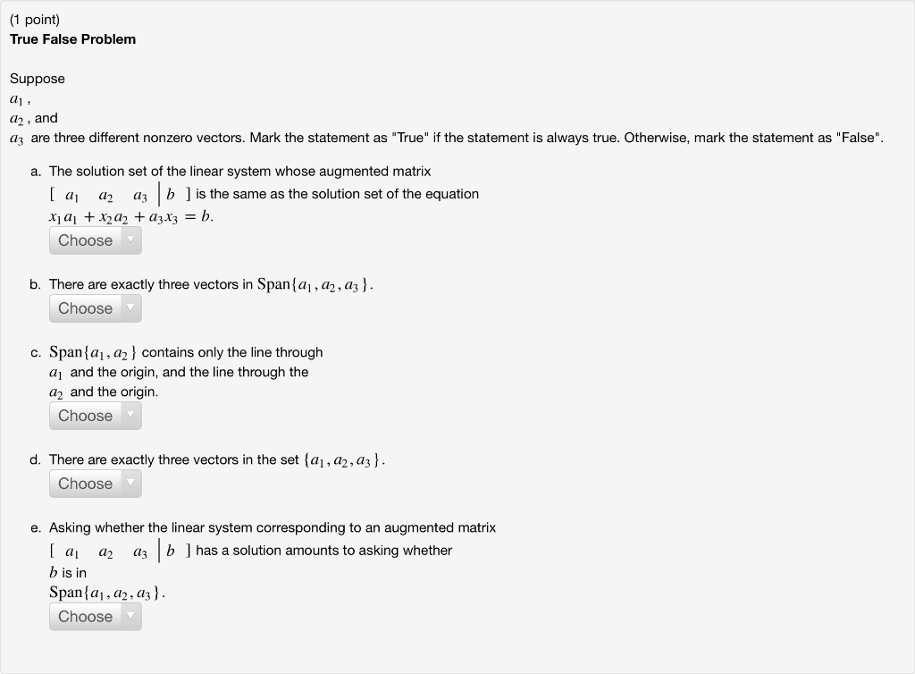 Solved (1 point) True False Problem Suppose az, and az are | Chegg.com