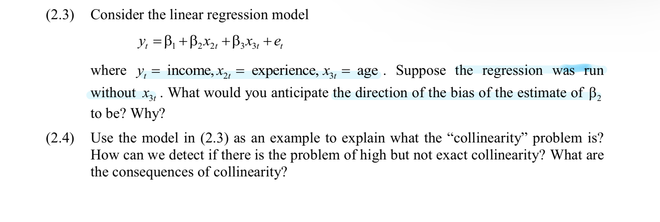 Solved (2.3) Consider the linear regression model | Chegg.com