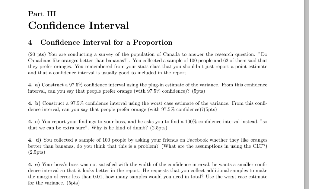 Part III Confidence Interval 4 Confidence Interval | Chegg.com