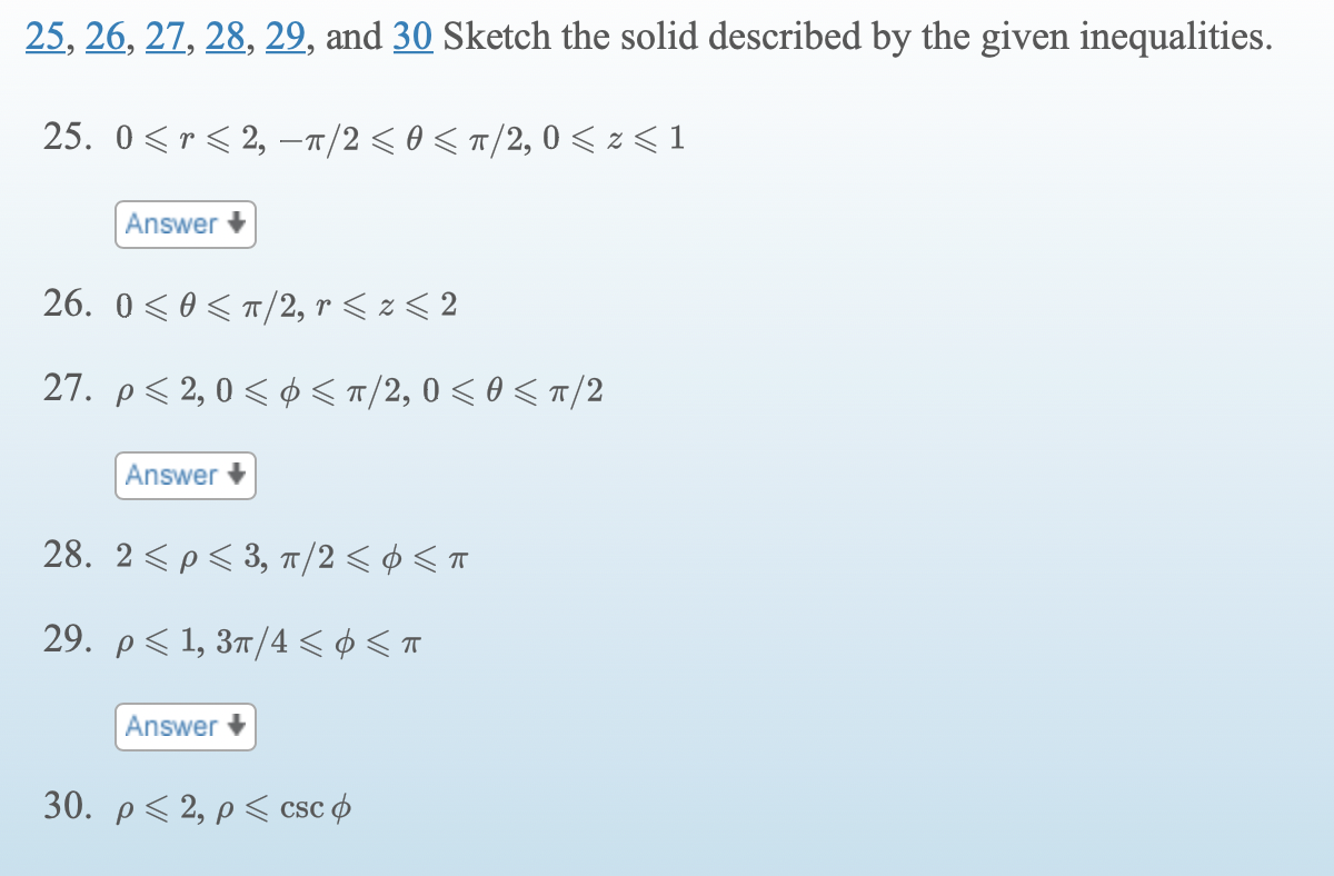 Solved 25,26,27,28,29, and 30 Sketch the solid described by | Chegg.com