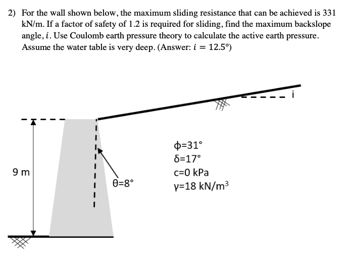 Solved 2) For the wall shown below, the maximum sliding | Chegg.com