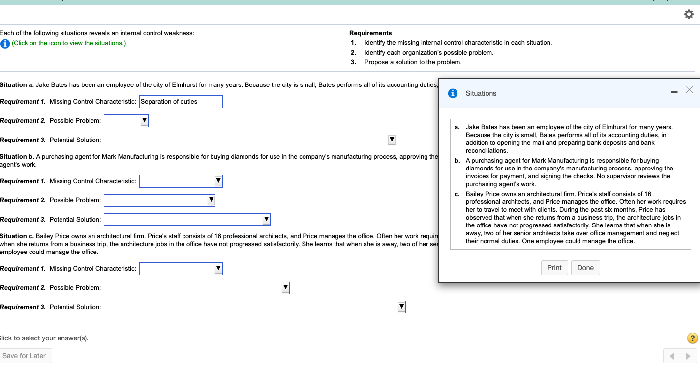 Solved Each of the following situations reveals an internal | Chegg.com
