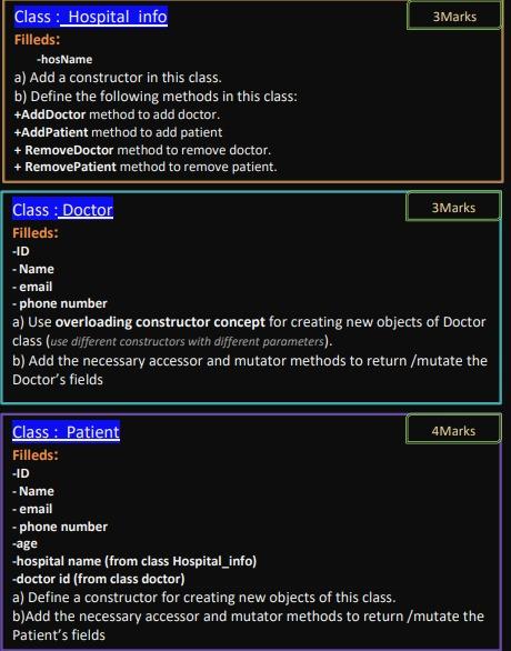 Solved Class: Doctor Filleds: -ID - Name - email - phone | Chegg.com