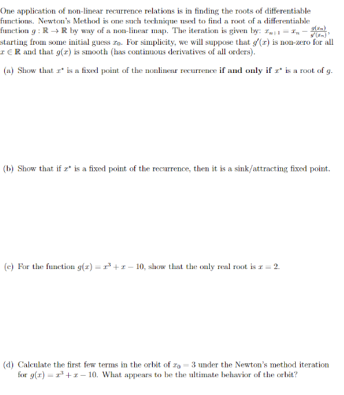 Solved One Application Of Non Linear Recurrence Relations Is