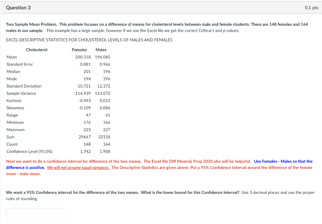 Solved Two Sample Mean Problem. This problem focuses on a | Chegg.com