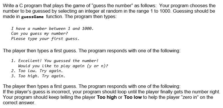 Solved Write a C program that plays the game of "guess the | Chegg.com