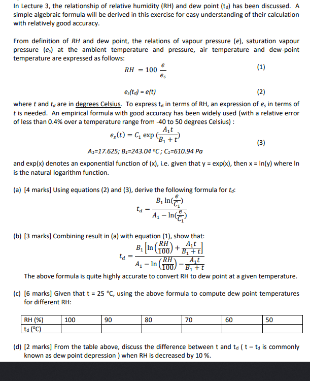 Dew Point Conversion Equation