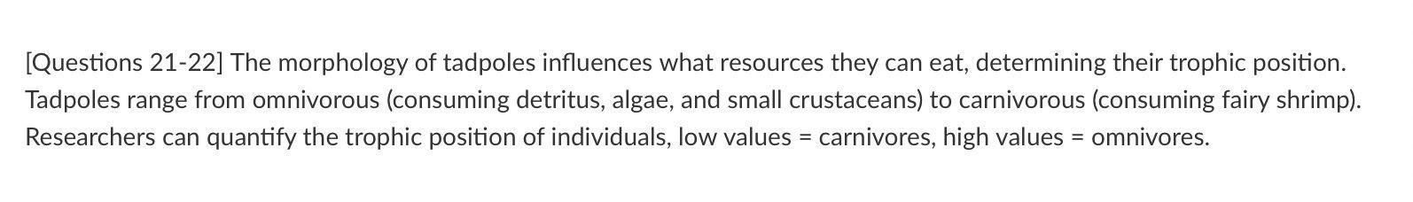 Solved [Questions 21-22] The morphology of tadpoles | Chegg.com