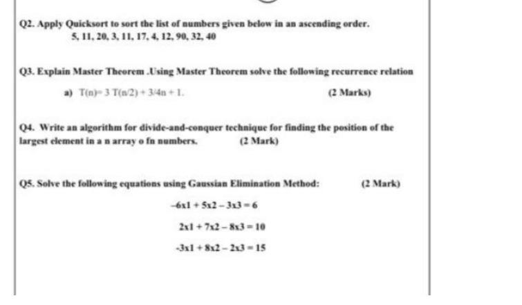 Solved Q2 Apply Quicksort To Sort The List Of Numbers Given 