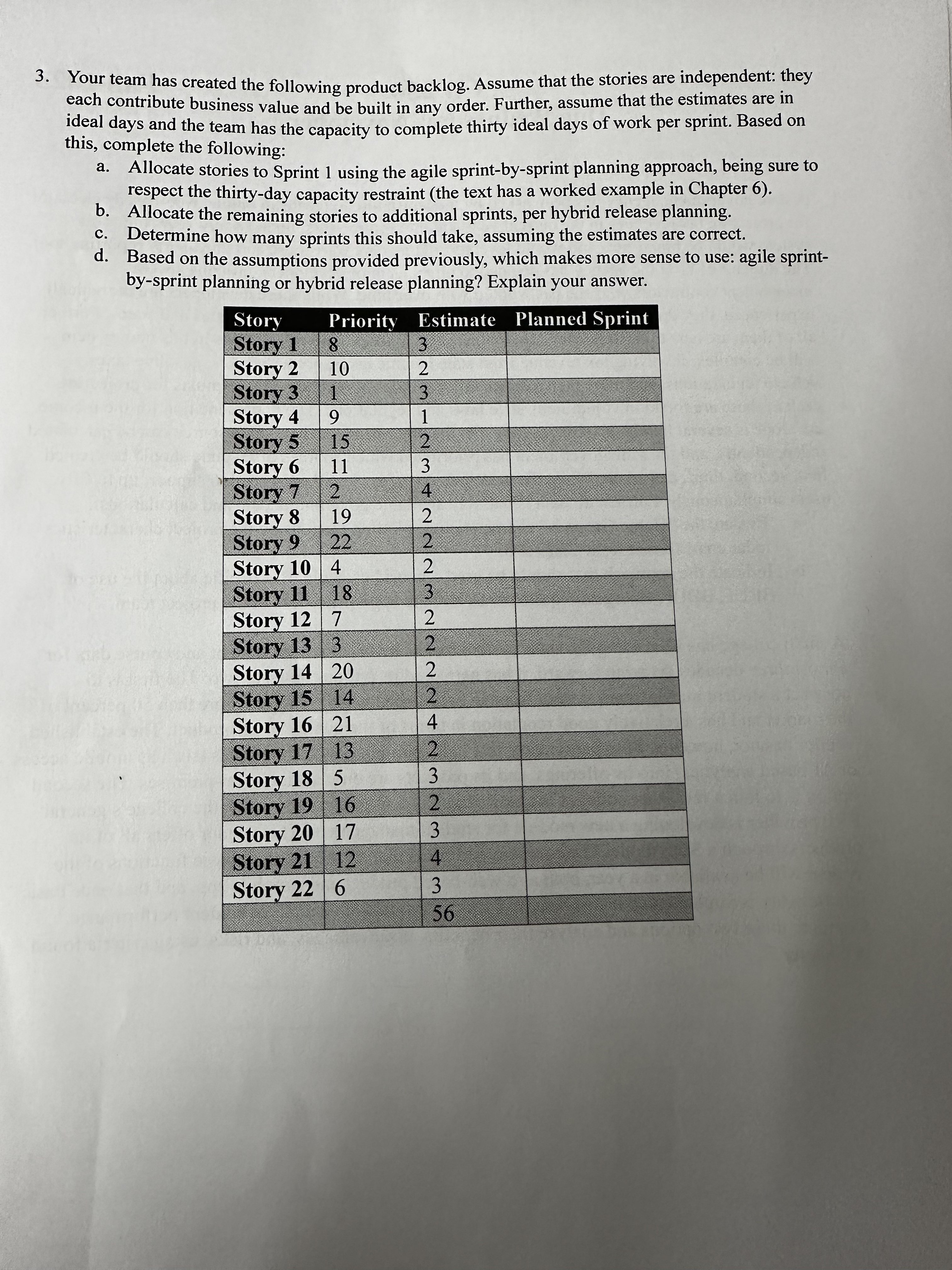 Solved 3. Your team has created the following product | Chegg.com