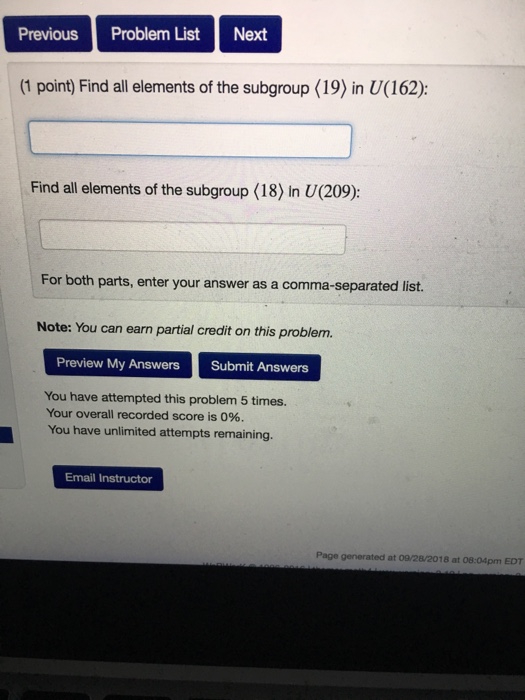Solved Previous Problem ListNext (1 point) Find all elements | Chegg.com