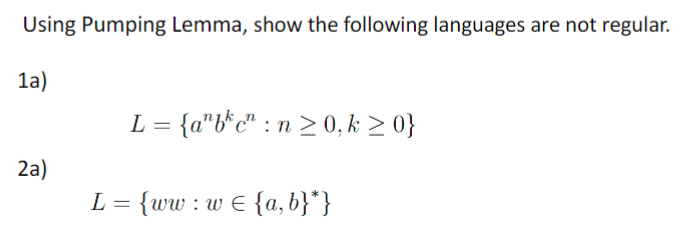 Solved Please show all steps Using Pumping Lemma, show the | Chegg.com
