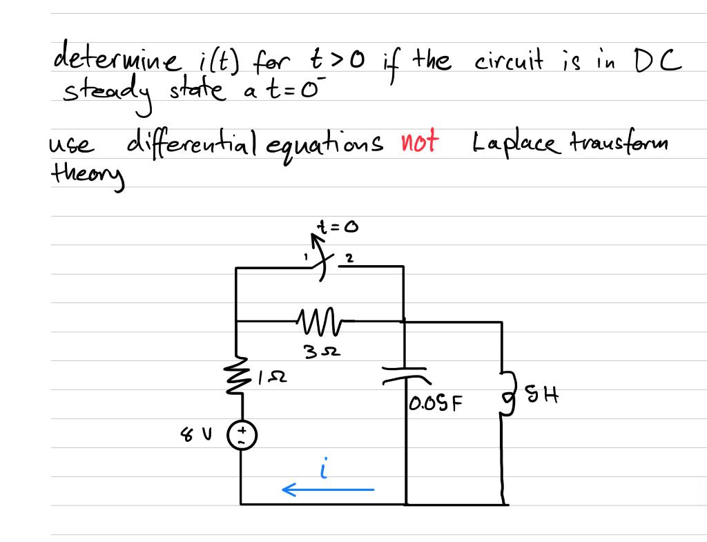 Solved determine i(t) for t>0 if the circuit is in DC steady | Chegg.com