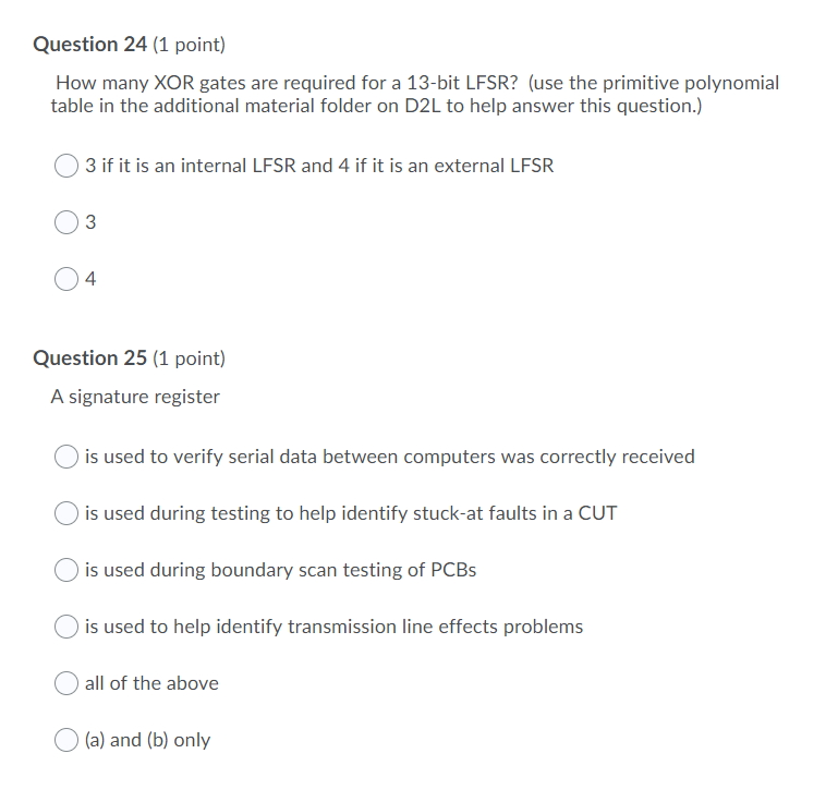 Solved Question 24 (1 point) How many XOR gates are required | Chegg.com