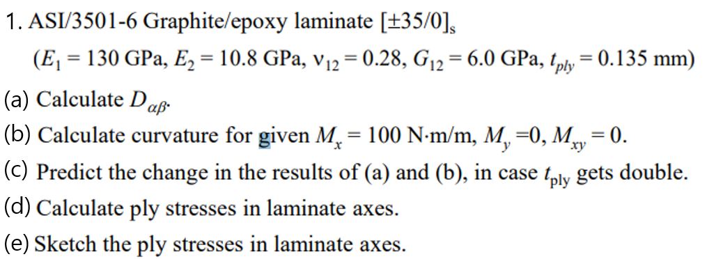 Solved 1. ASI/3501-6 Graphite/epoxy laminate [±35/0]s | Chegg.com